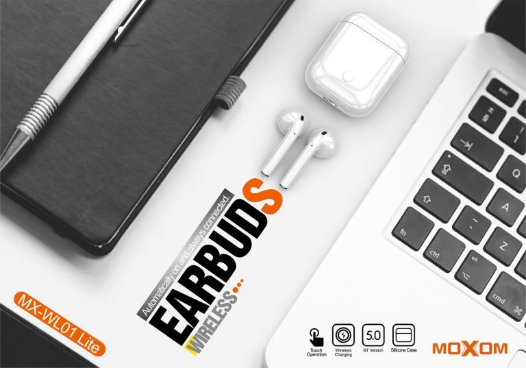 سماعات بلوتوث ايربود WL01 LITE موكسوم، ميكروفون HQ تحكم باللمس، بلوتوث الجيل الخامس MOXOM MX ...