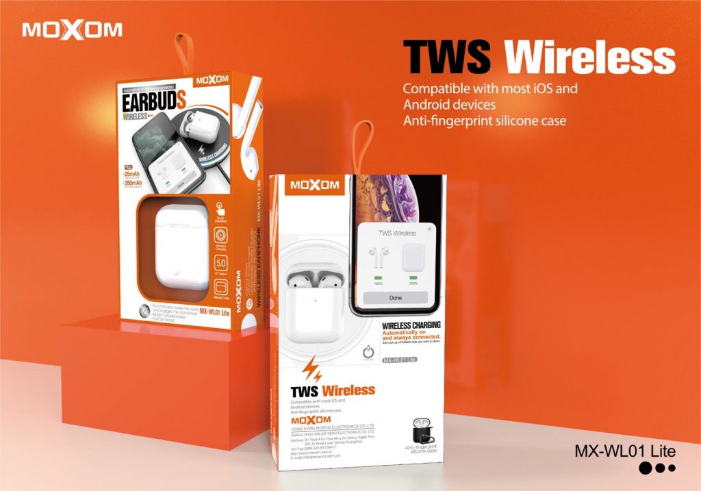 سماعات بلوتوث ايربود WL01 LITE موكسوم، ميكروفون HQ تحكم باللمس، بلوتوث الجيل الخامس MOXOM MX ...