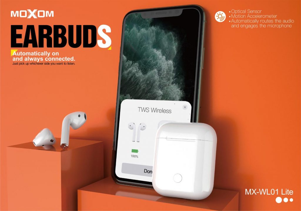 سماعات بلوتوث ايربود WL01 LITE موكسوم، ميكروفون HQ تحكم باللمس، بلوتوث الجيل الخامس MOXOM MX ...