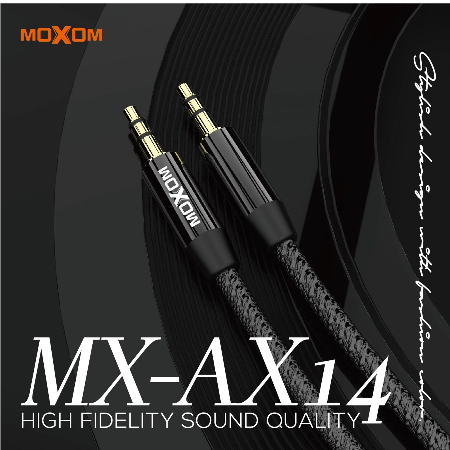 وصلة صوت AUX موكسوم MX-AX14 مسمار 2 متر MOXOM MX-AX14 Wire 3.5mm Aux Audio 2M Braided Wire Cable ...