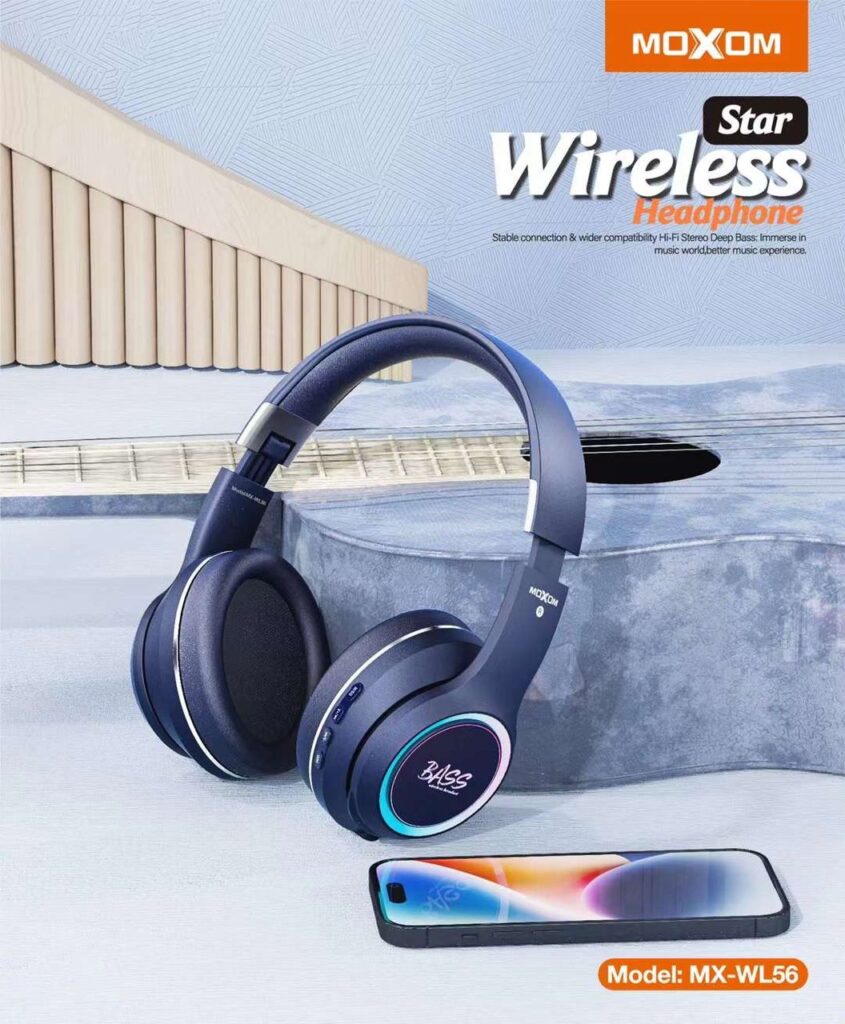 سماعات رأس WL56 لاسلكية (النجم) ميوزك والعاب وFM، قابلة للطي اضاءة LED تنفرد بمعادل صوتي متقدم ...