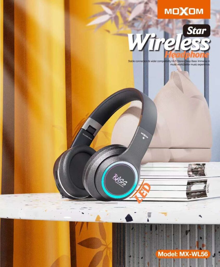 سماعات رأس WL56 لاسلكية (النجم) ميوزك والعاب وFM، قابلة للطي اضاءة LED تنفرد بمعادل صوتي متقدم ...